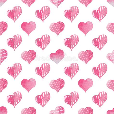 Watercolor Seamless Pattern With Bright Pink Hearts Stock Illustration