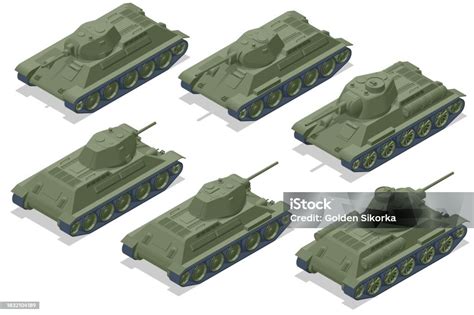 아이소 메트릭 탱크 소련 중형 탱크 T34 T76 강력한 화력으로 최전선 전투를 위해 설계된 장갑 전투 차량 3차원 형태에 대한 스톡 벡터 아트 및 기타 이미지 Istock