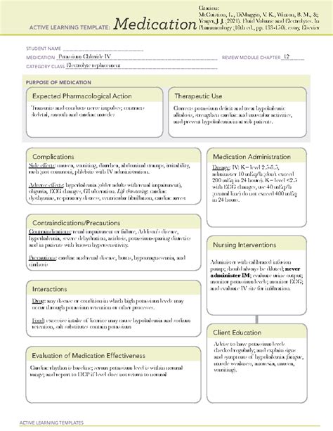 Active Learning Template Ati Medication Potassium Chloride