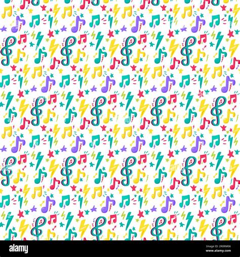 Musical Flat Vector Seamless Pattern Notes Treble Clef Sound Music
