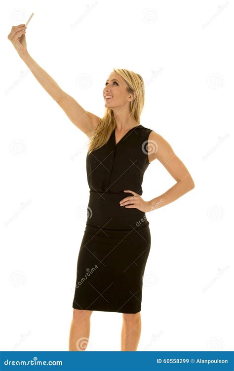 Blond Woman Black Business Dress Side Take Selfie Stock Image Image