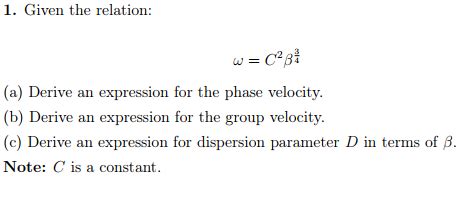 Solved Given The Relation A Derive An Expression For Chegg Com