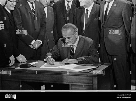 Photograph Of President Lyndon B Johnson Signing The 1968 Civil Rights
