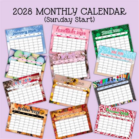 Cute Free Printable 2028 Monthly Calendars With Holidays And Without