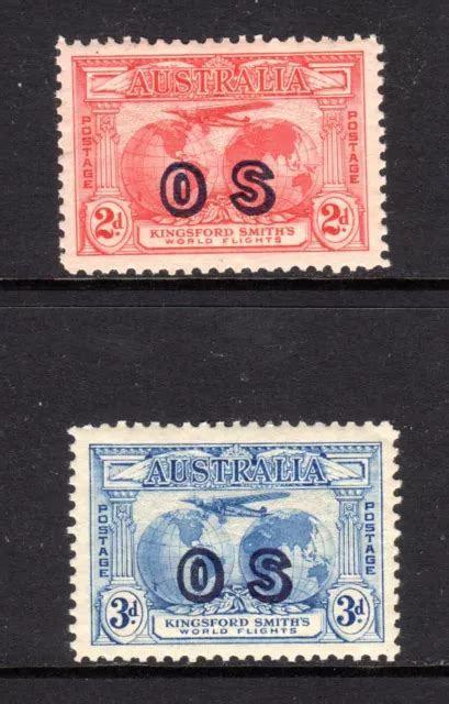 1931 muh set of 2 kingsford smith flights 2d red 3d blue os