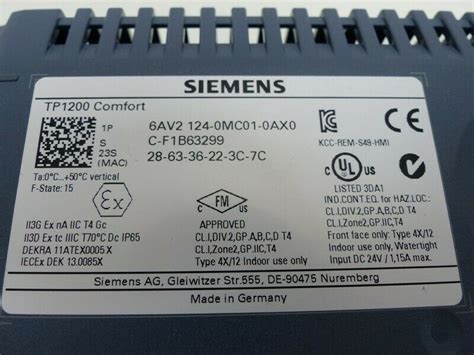 Siemens Tp1200 6av2124 0mc01 0ax0 Human Machine Interface Touch Screen New In Box
