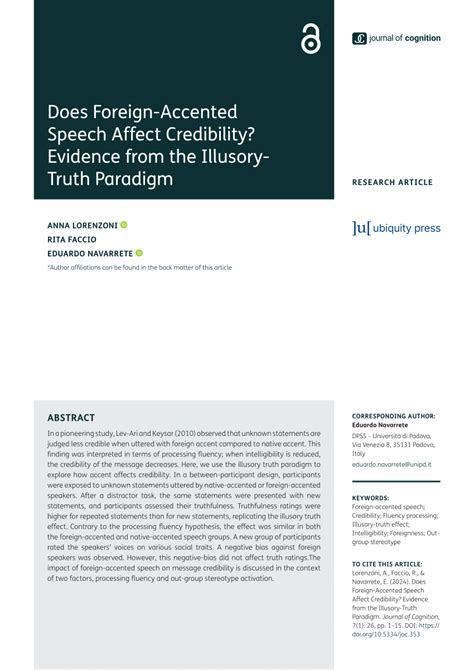 Pdf Does Foreign Accented Speech Affect Credibility Evidence From