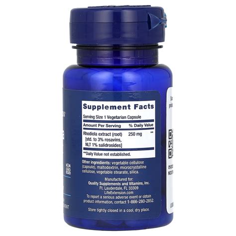 Life Extension Rhodiola Extract 250 Mg 60 Vegetarian Capsules