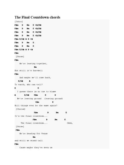 The Final Countdown Chords Pdf Song Structure Musical Forms