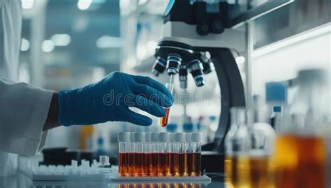 A Researcher Examines A Sample Under A Microscope In A Laboratory Setting Stock Image Image Of