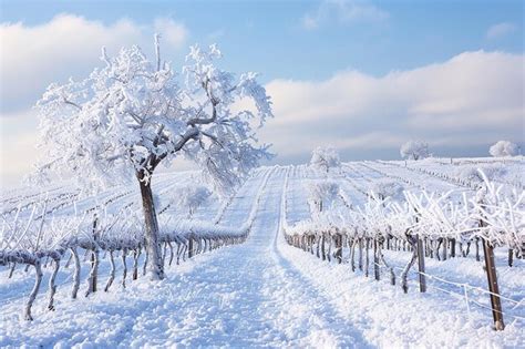 Snowing Trees With Walking Path Generated By AI Premium AI Generated