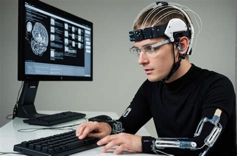 Premium Photo Futuristic Neural Interface Experiment