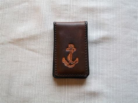 Magnetic Leather Money Clip With Anchor Etsy