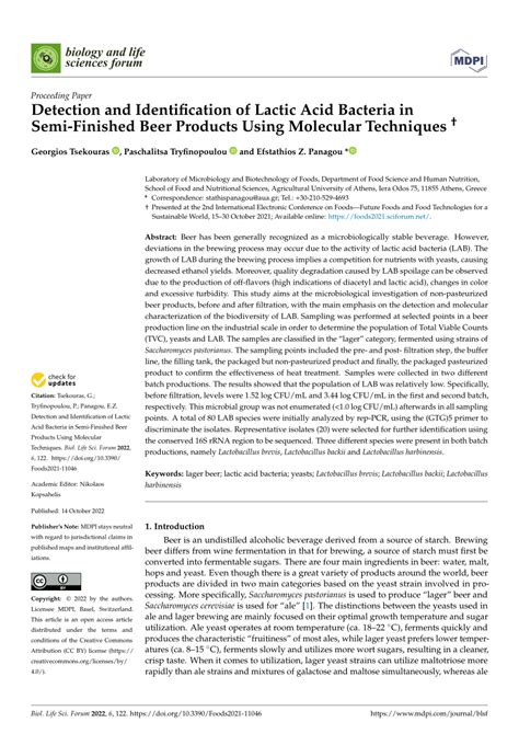 (PDF) Detection and Identification of Lactic Acid Bacteria in Semi-Finished Beer Products Using ...
