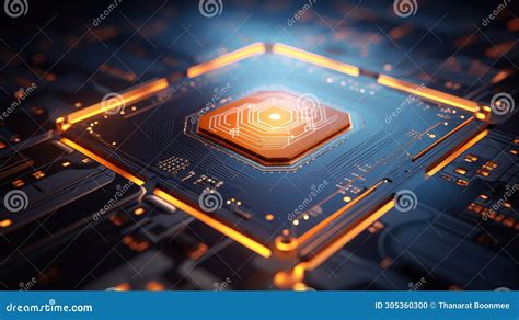 Microchip Concept Illuminated By Vibrant Orange Lights Signifying Advanced Technology Ai