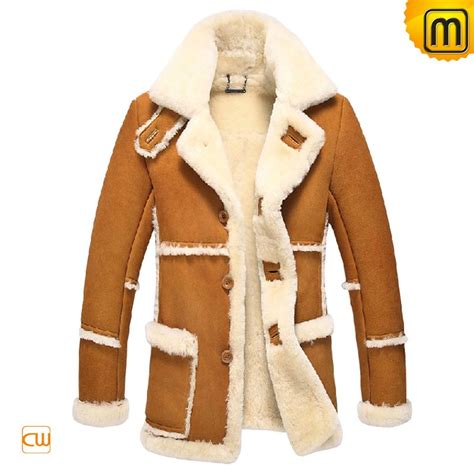 Mens Fur Lined Leather Sheepskin Coat CW878258