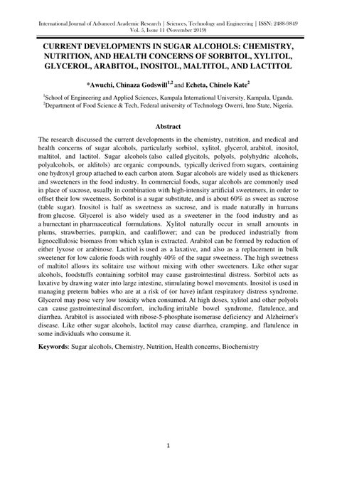 Pdf Current Developments In Sugar Alcohols Chemistry Nutrition And Health Concerns Of