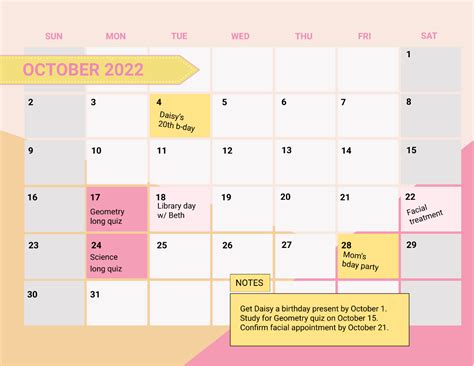 Free Colorful October 2022 Calendar Template to Edit Online