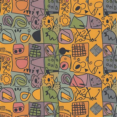 Fun Colorful Line Doodle Seamless Pattern Creative Minimalist Style Art