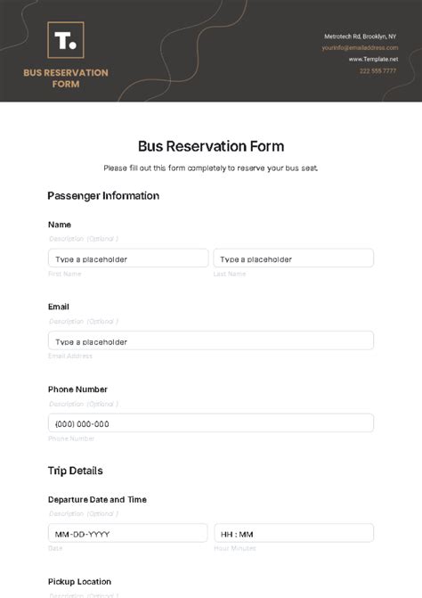 Free Bus Reservation Form Template To Edit Online