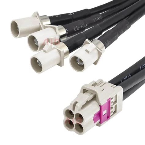 Mini 4 In 1 Fakra B Type Jack To Fakra Plug 4 Ports White Straight Cable Assembly For Automotive