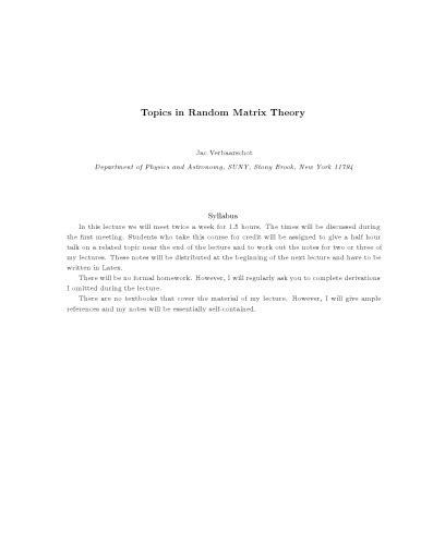 دانلود کتاب Topics In Random Matrix Theory