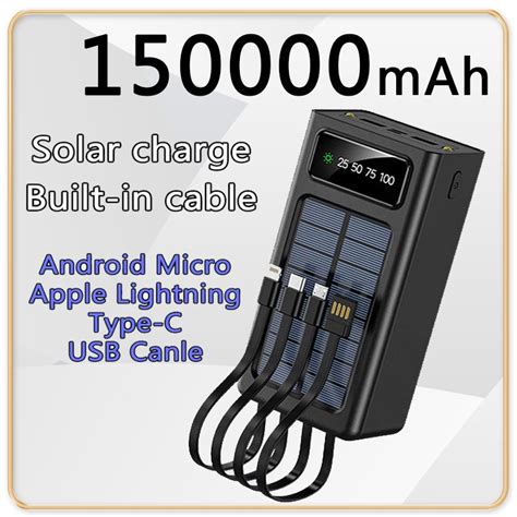 Solar Powerbank 150000mAh Built In 4 Cable Power Bank External Battery