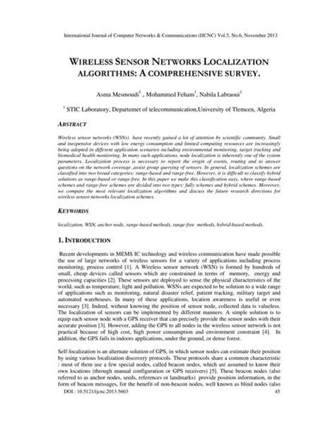 Wireless Sensor Networks Localization Algorithms A Comprehensive Survey