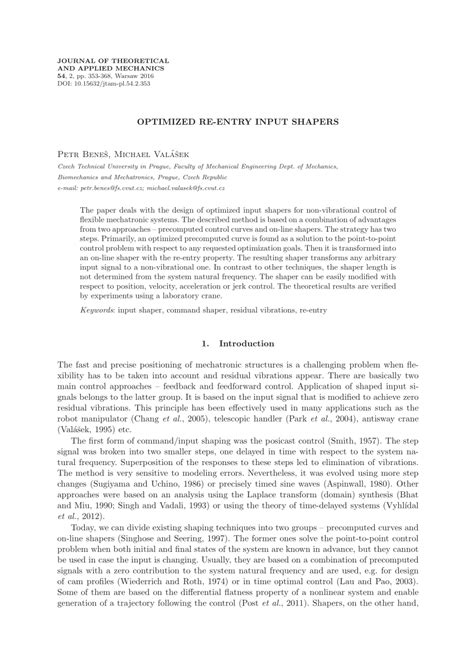 Pdf Optimized Re Entry Input Shapers