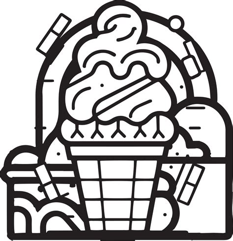 Hand Drawn Vintage Ice Cream Shop Logo In Flat Line Art Style 24787060 Png