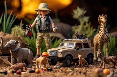 Premium Photo A Toy Safari Scene With A Toy Safari Vehicle Giraffe Zebra