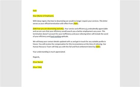 Downsizing Termination Letter Template Termination Letter Termination