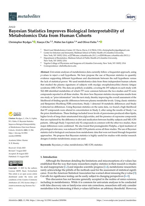 Pdf Bayesian Statistics Improves Biological Interpretability Of
