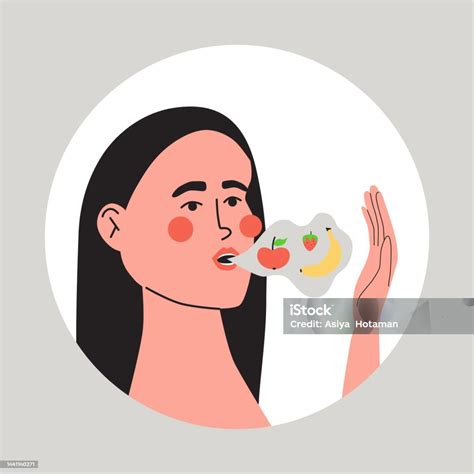 과일 냄새가 나는 여자 당뇨병 증상 플랫 벡터 일루스테이션 들이마심에 대한 스톡 벡터 아트 및 기타 이미지 들이마심 과일