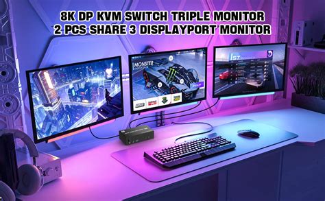 8k Displayport Usb 3 0 Triple Monitors Kvm Switch 3