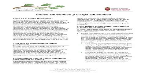 Índice Glucémico Y Carga Glucémica · Índice Glucémico Y Folleto Para
