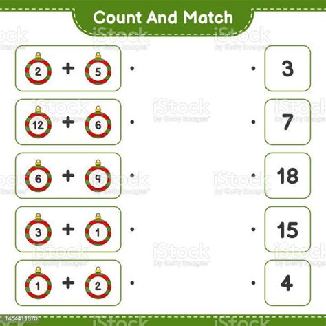카운트 및 일치 크리스마스 공의 수를 세고 올바른 숫자와 일치 교육 어린이 게임 인쇄 워크시트 벡터 일러스트 레이 션 0명에