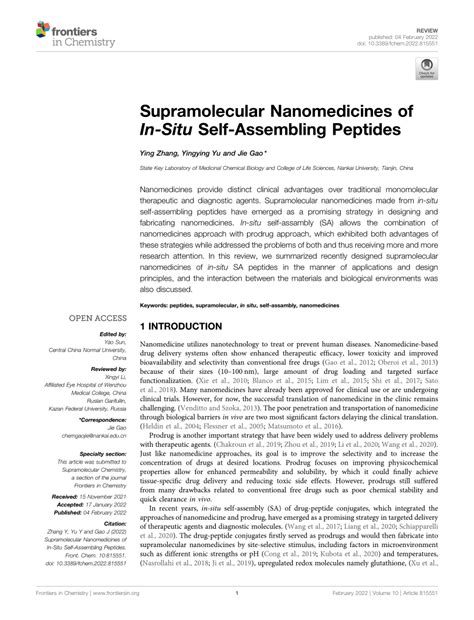 Pdf Supramolecular Nanomedicines Of In Situ Self Assembling Peptides