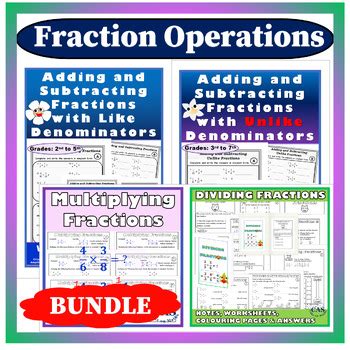 Fractions Bundle Adding Subtracting Multiplying And Dividing Fractions