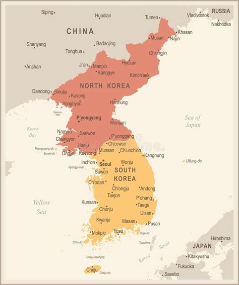 Półwysep Koreański Mapa Wektorowa Ilustracja Ilustracji Ilustracja złożonej z kraj wektor