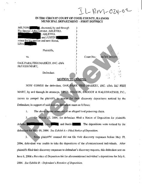 Illinois Motion To Compel Plaintiff S Appearance At Deposition