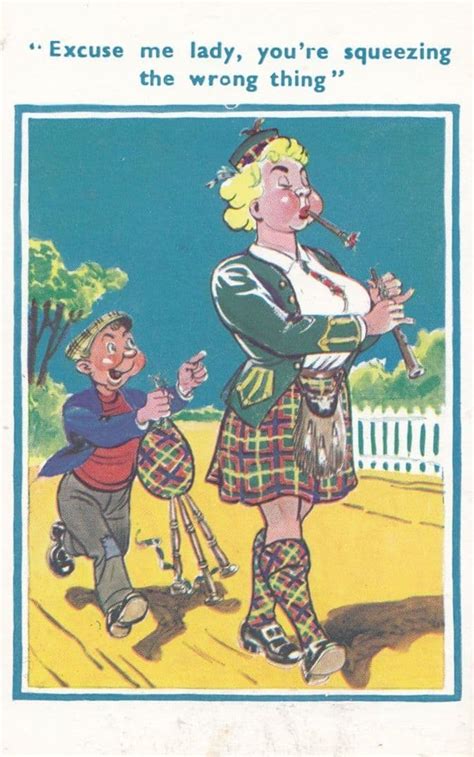 Scottish Lady Playing Recorder Musical Instrument Old Comic Humour
