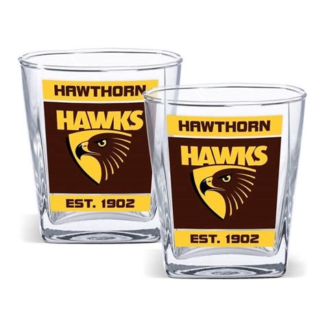 Afl Spirit Drink Glass Set Of Two Hawthorn Hawks New Design 250m