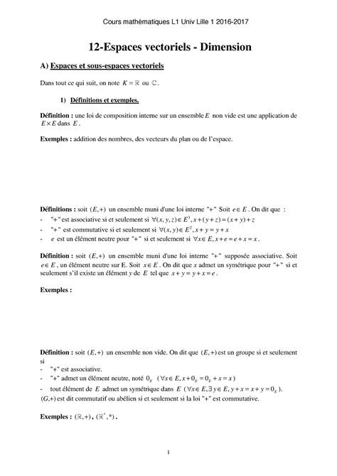 Espaces Vectoriels Dimension Espaces Vectoriels Dimension A