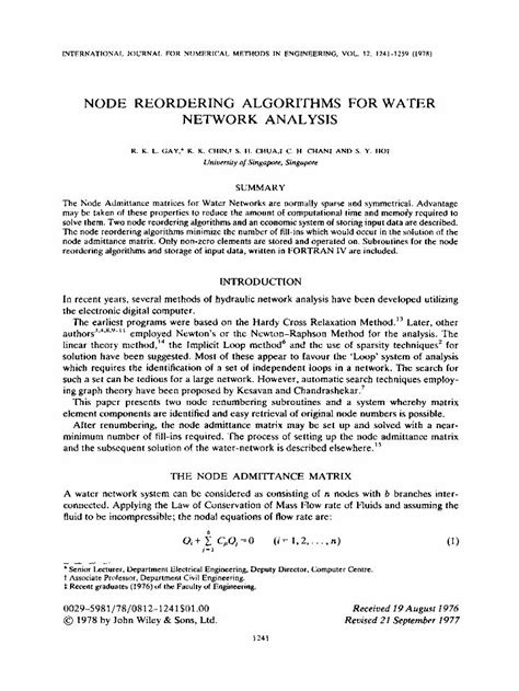 Pdf Node Reordering Algorithms For Water Network Analysis Dokumentips
