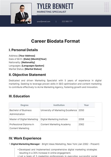 Free Career Biodata Format Template Edit Online And Download
