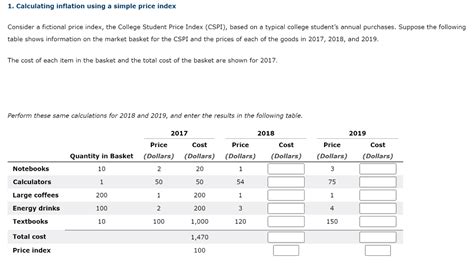 Solved Calculating Inflation Using A Simple Price Index Chegg