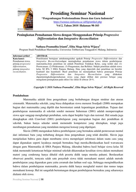 Pdf Prosiding Seminar Nasional Peningkatan Pemahaman Siswa Dengan