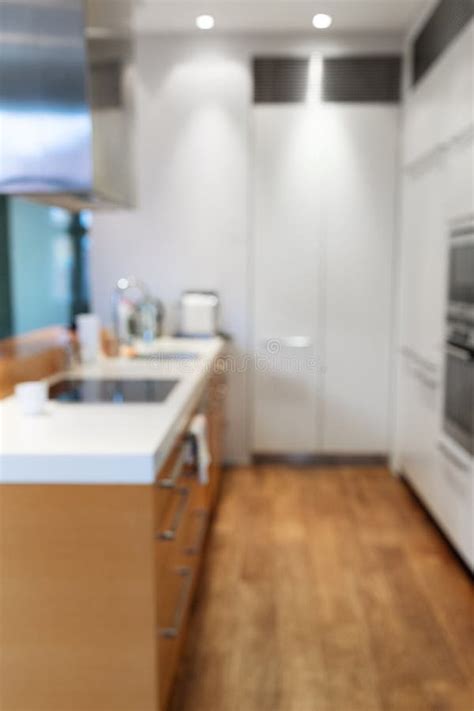 Stylish Kitchen Interior In New Luxury Home With Island Counter Stock