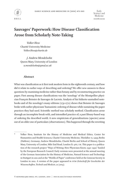 Pdf Sauvages Paperwork How Disease Classification Arose From